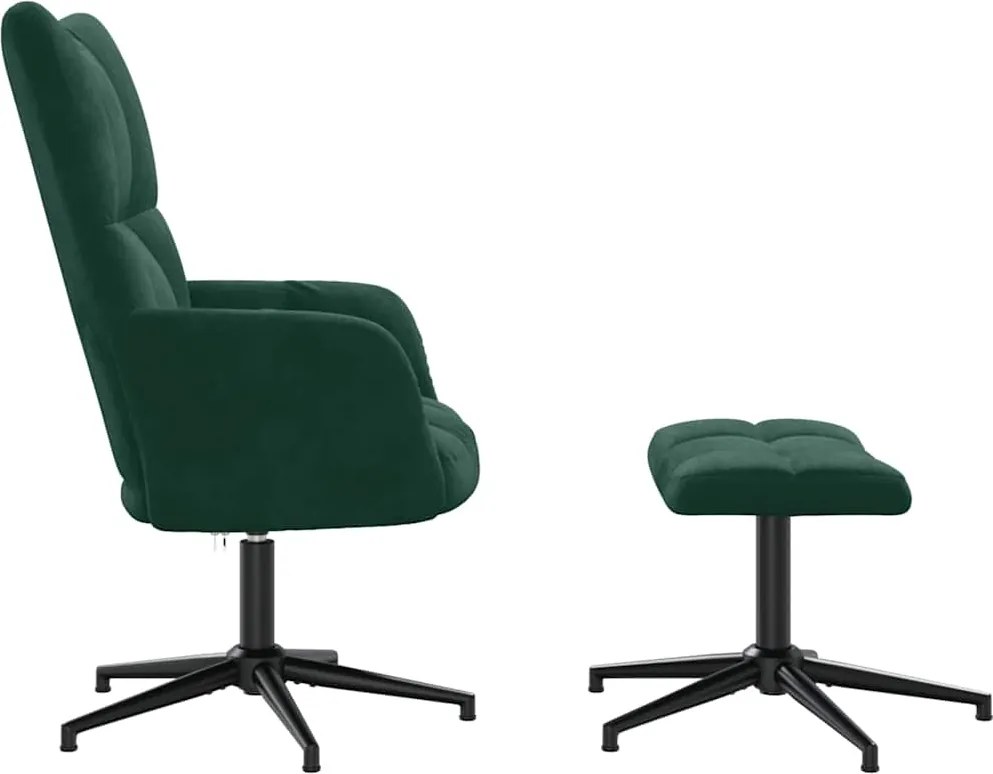 Relaxační křeslo se stoličkou tmavě zelené samet 328108