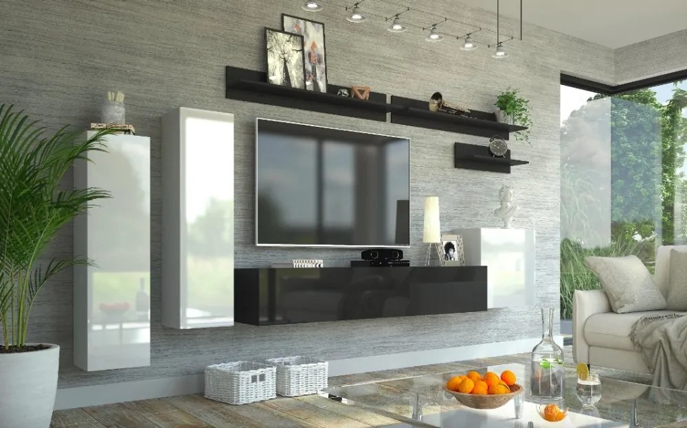 Obývací stěna LEMON – bílý lesk / černý lesk v moderním designu