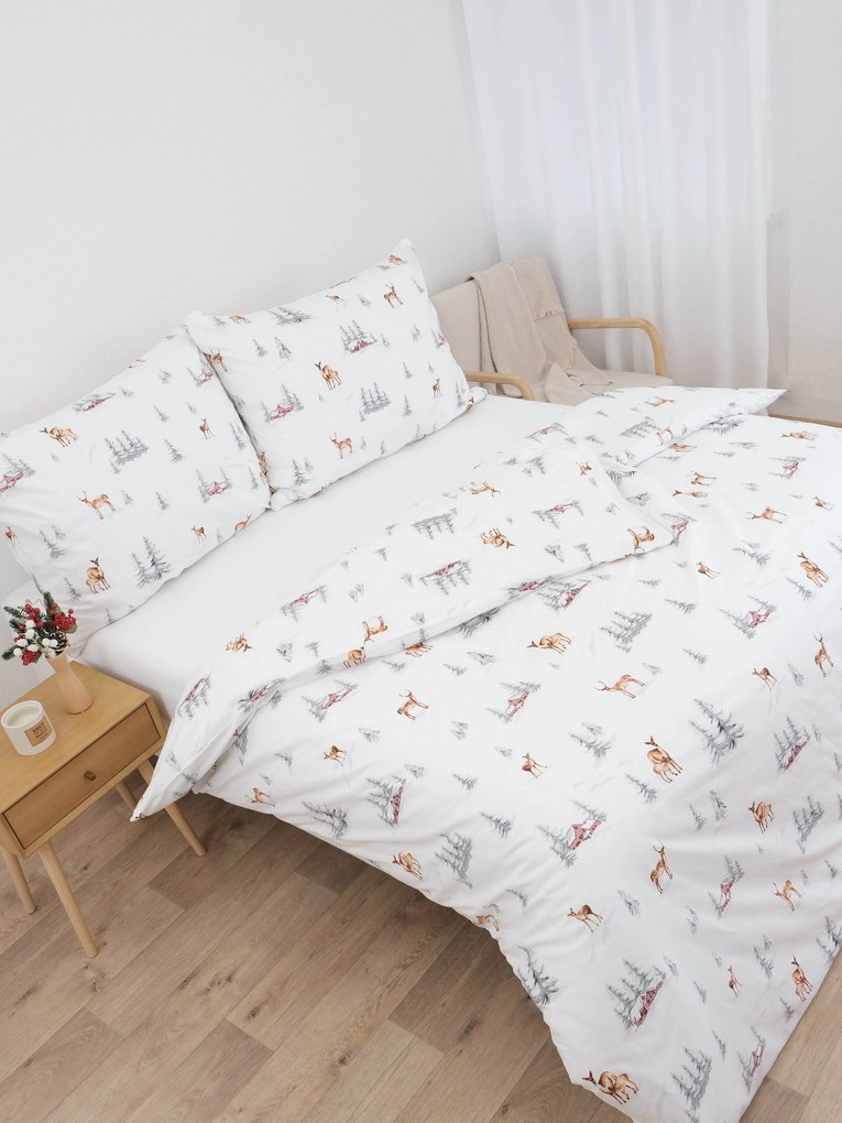 MK Lůžkoviny Vánoční prodloužené bavlněné povlečení Renforcé - Zimní les 140 × 220 cm, 70 x 90 cm