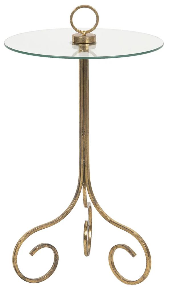 Kovový zlatý odkládací stolek se skleněnou deskou - Ø 49*98 cm