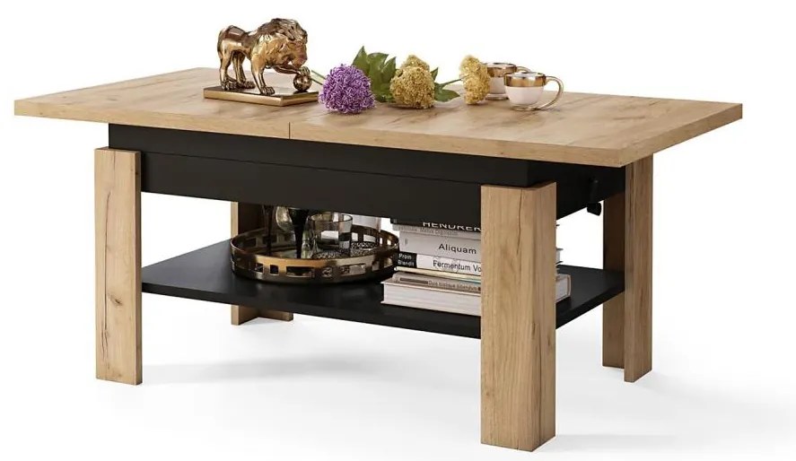 Rozkládací konferenční/jídelní stůl se zvedací deskou ROY dub craft/černá 5903631913396