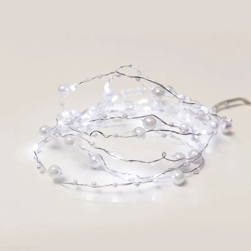 ACA Lighting LED dekorační girlanda - perly 20 LED, studená bílá barva, 2x baterie AA, 200 cm, IP20