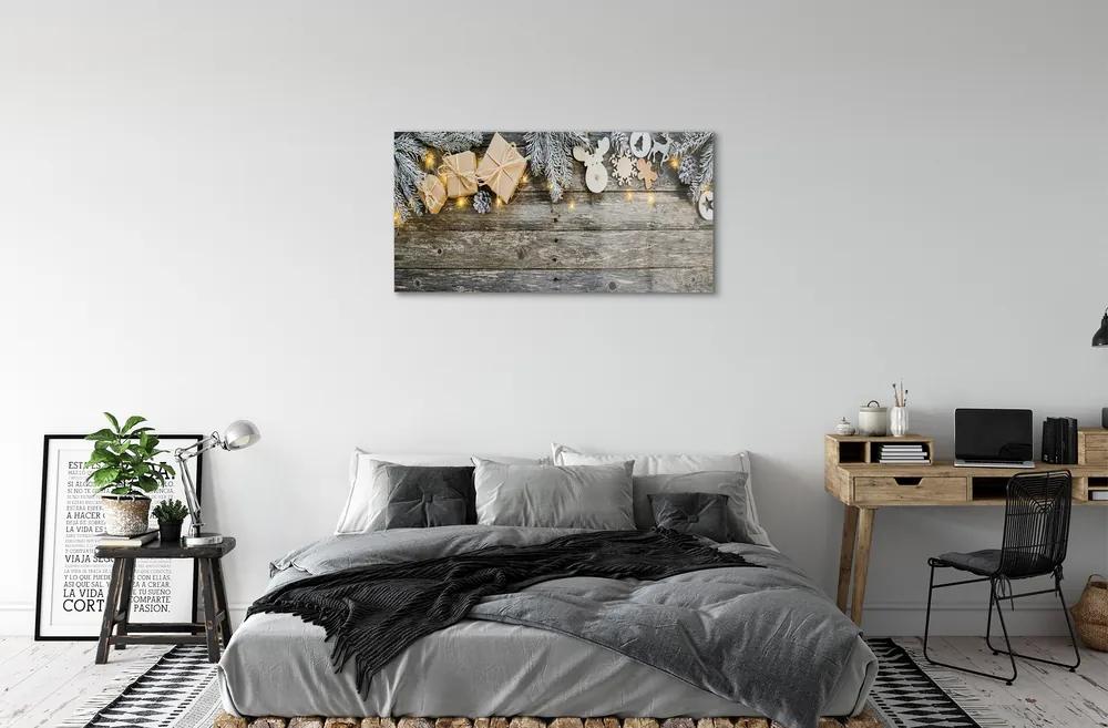 akrylový obraz Větvičky dárky kužely 100x50 cm