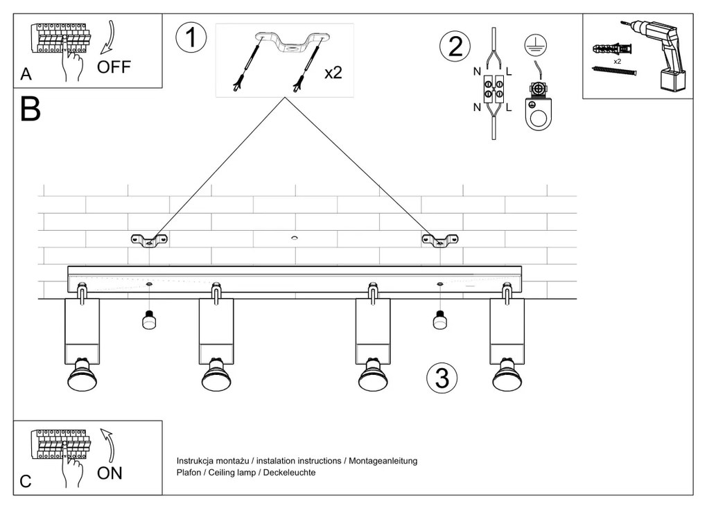 Sollux Lighting Stropní svítidlo MERIDA 4L Černá