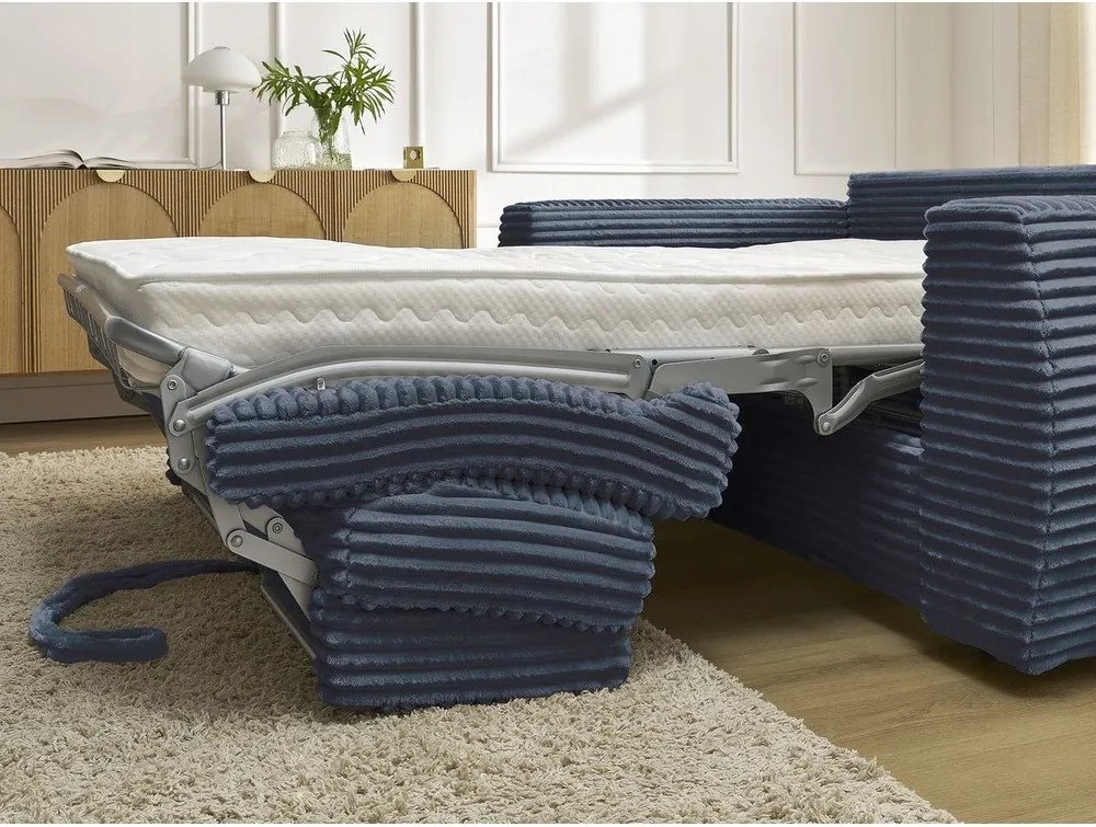 Tmavě modrá manšestrová pohovka na každodenní spaní/rozkládací 220 cm Hugo – Bobochic Paris