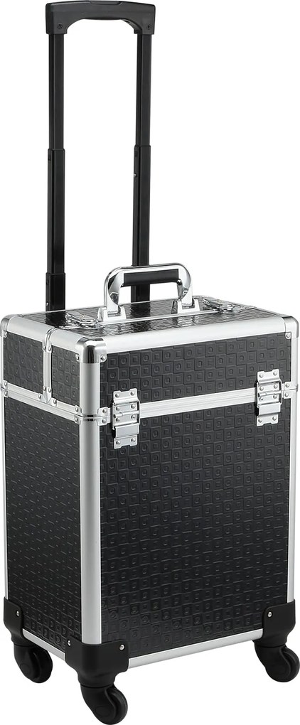 HOMCOM Kosmetický Vozík na Make-up s Telescopickým Držadlem - Nastavitelný, 34L x 24W x 52H cm, Hliník Černý
