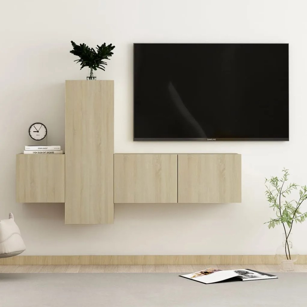 3dílný set TV skříněk dub sonoma kompozitní dřevo 3078969