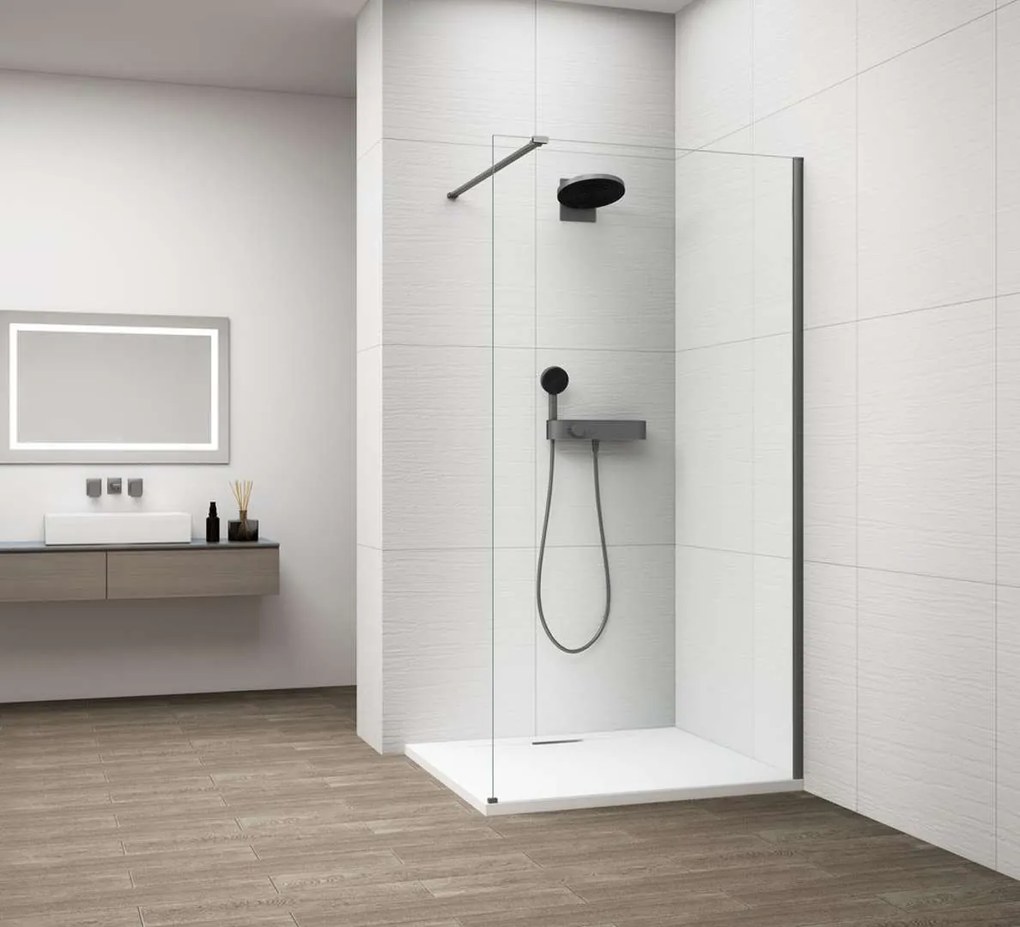 Polysan Esca - Sprchová stěna Walk-In 100x210 cm, Antidrop, sklo čiré/gun metal ES1010-11