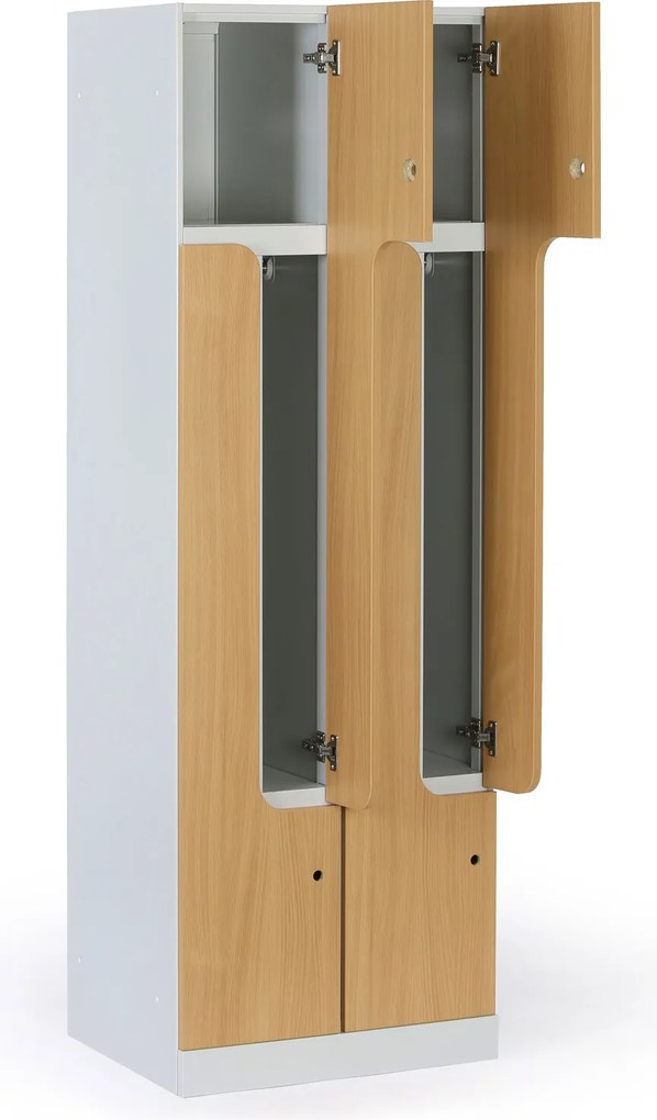 Kovová šatní skříňka S1 Z, 4 oddíly, 1850 x 600 x 500 mm, RFID zámek, laminované dveře, dub přírodní