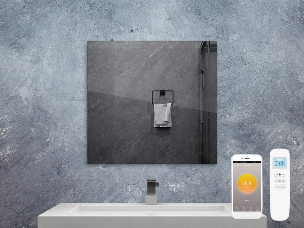Zrcadlový infrapanel MIRROR 320W | Výhřevnost 6 m2 | 60x60 cm | WiFi termostat | Dálkový ovladač | Zrcadlo na šířku
