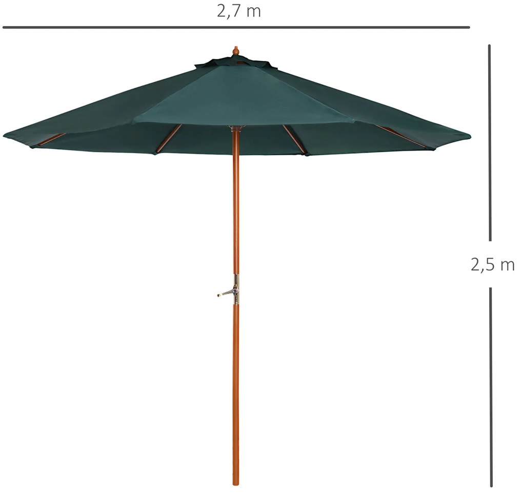 Outsunny dřevěný slunečník Dřevěný slunečník Zahradní slunečník Balkonový slunečník 2,5 m Tmavě zelená | Aosom