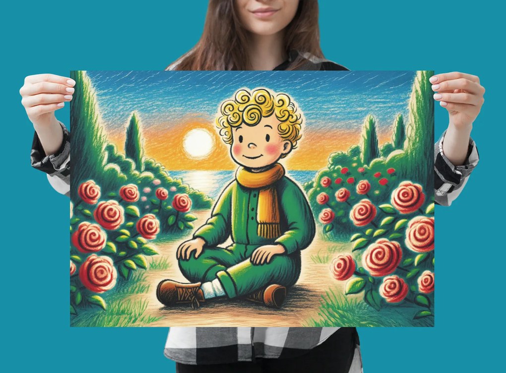 Plakát - Malý princ v zahradě červených růží FeelHappy.cz Velikost plakátu: A3 (29,7 × 42 cm)