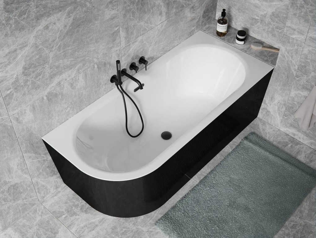 Besco Avita A-line asymetrická vana volně stojící 170 x 75 cm pravá sifon bílá barva černá VANAVITAL17PWBW