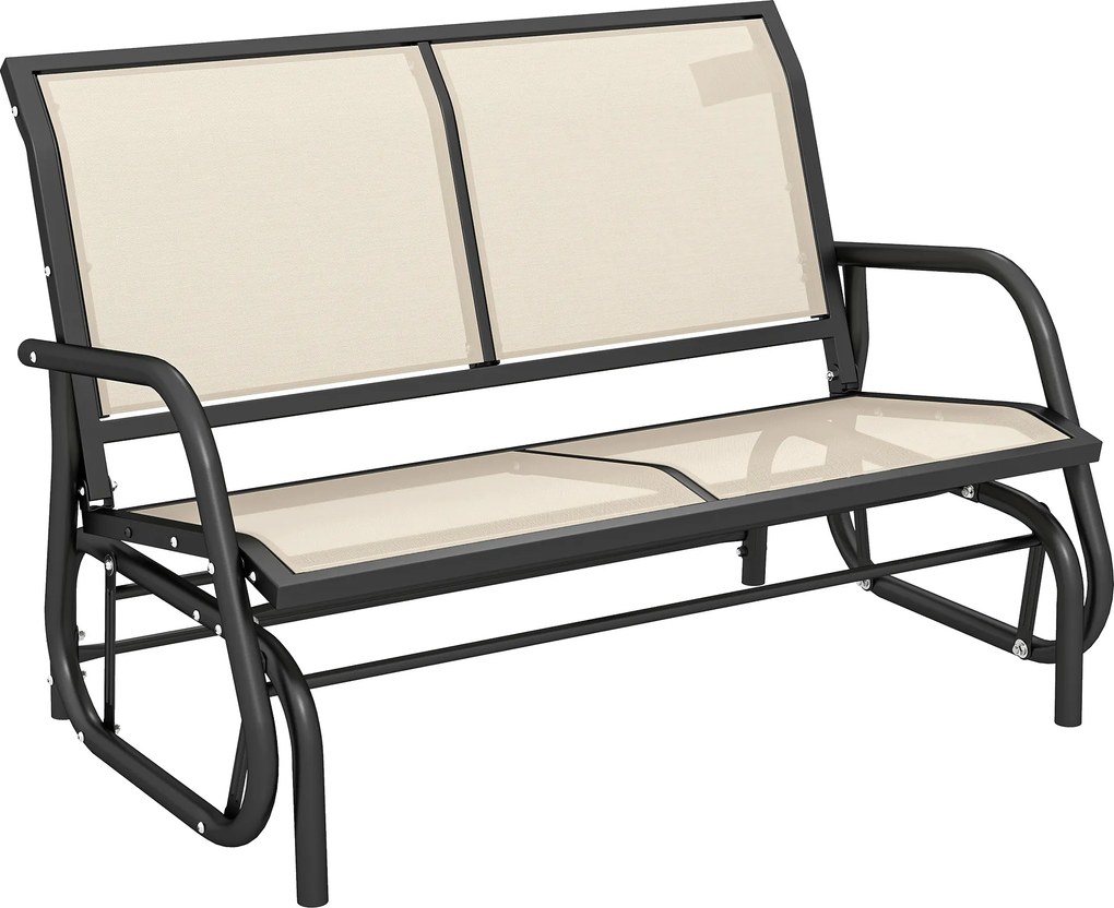 Outsunny houpací křeslo 2místná zahradní lavice zahradní houpačka lavice parková lavice kovový zahradní nábytek černá+béžová 120 x 70 x 85 cm | Aosom