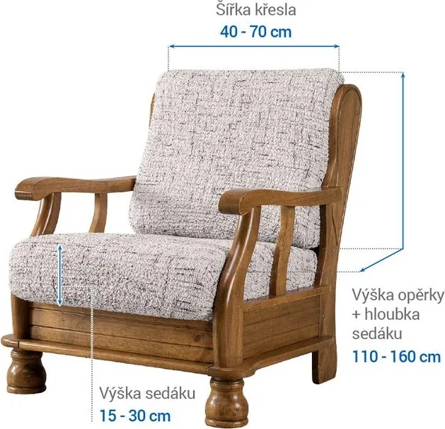 Bielastické potahy VITTORIA smetanová křeslo s dřevěnými rukojeťmi (š. 40 - 70 cm)