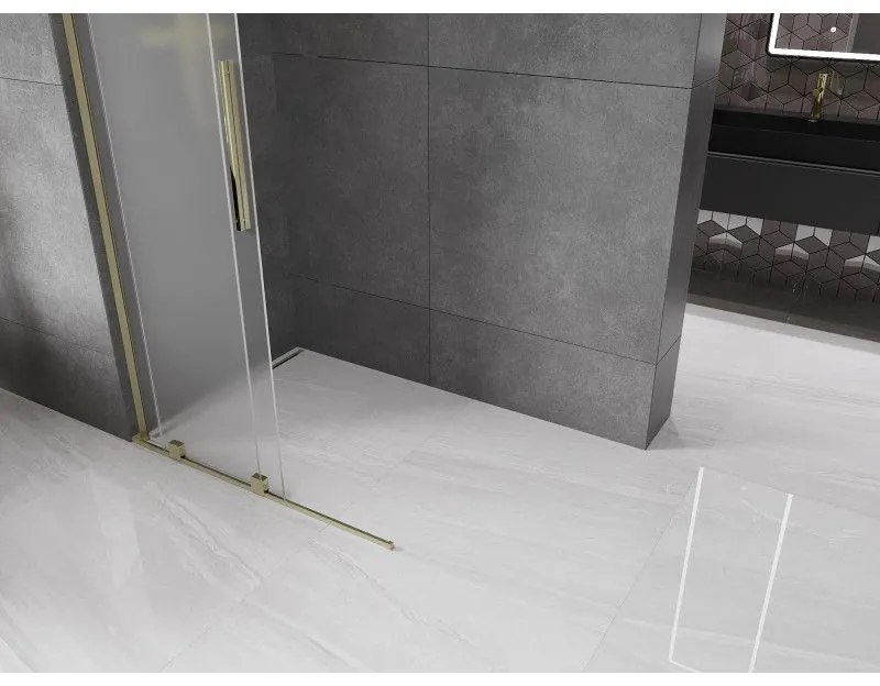 Mexen Velar L, posuvná sprchová zástěna Walk-in 120 x 200 cm, 8mm sklo námraza, zlatá lesklá, 871-120-003-33-50