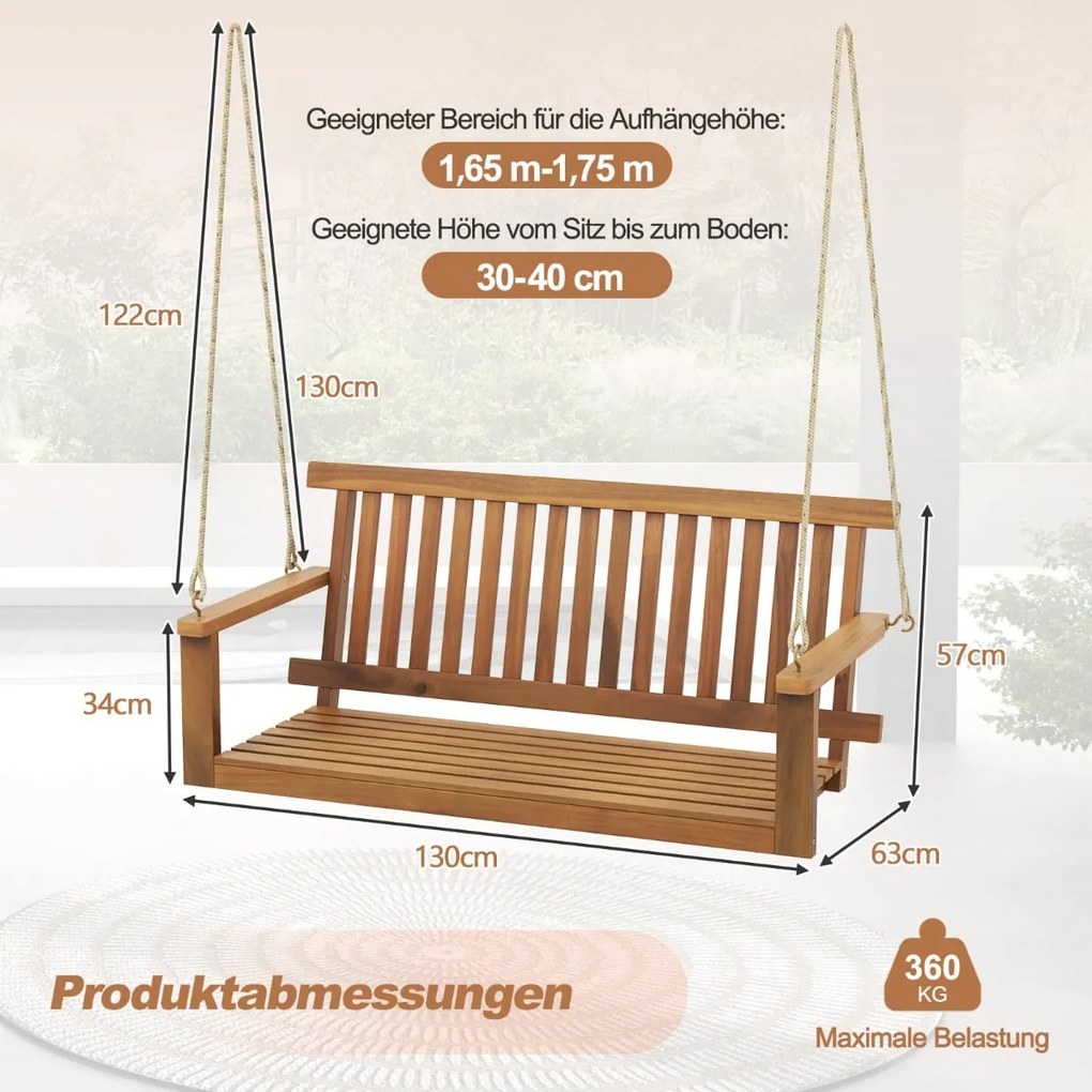 Costway Verandová houpačka pro 2 osob s 2 lany k zavěšení. Udrží až 360 kg.