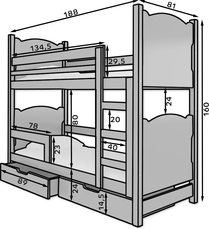 ADRK Furniture Patrová postel pro dvě osoby s matracemi MARABA