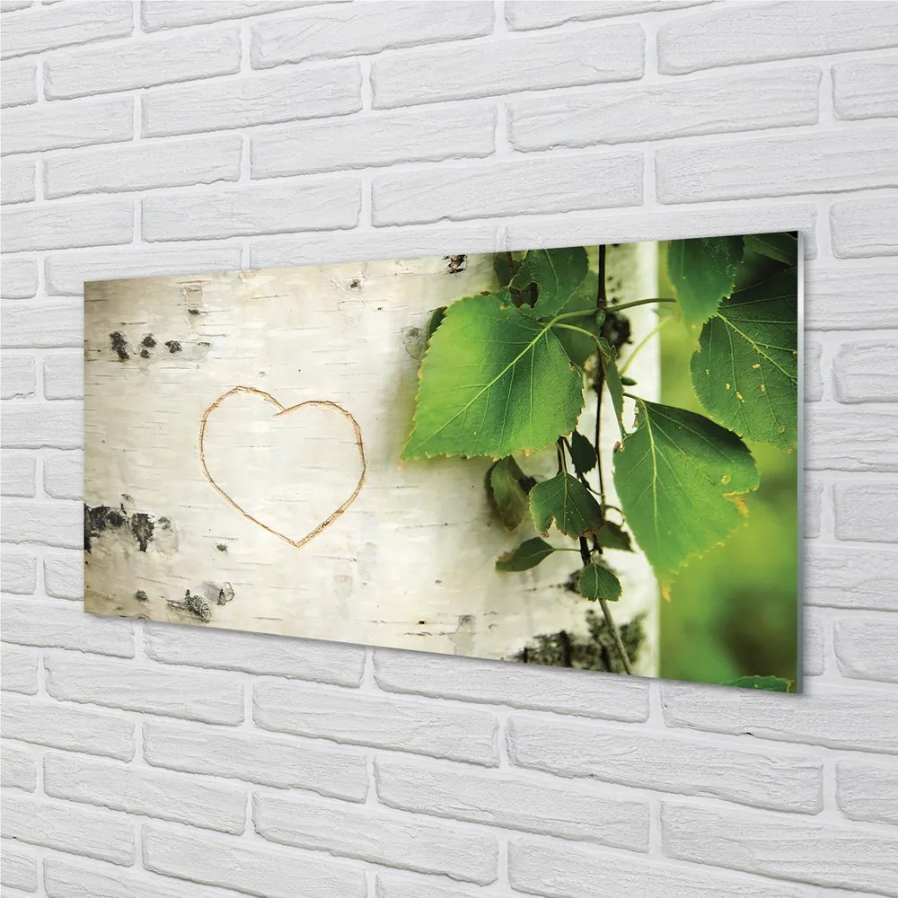akrylový obraz Heart březové listí 100x50 cm