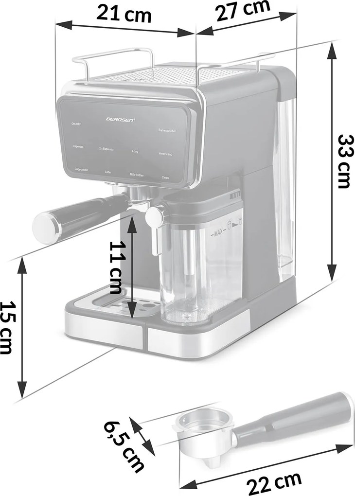 Berdsen BD-773 černý kávovar s pěničem mléka, 20 barů