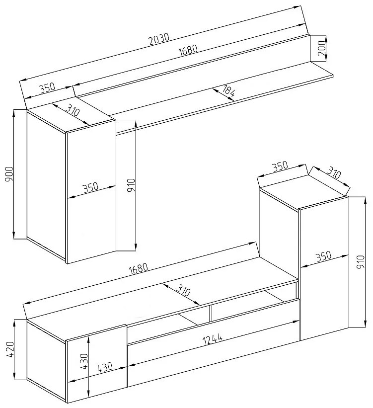 Obývací stěna LINE 1 černá/černý lesk