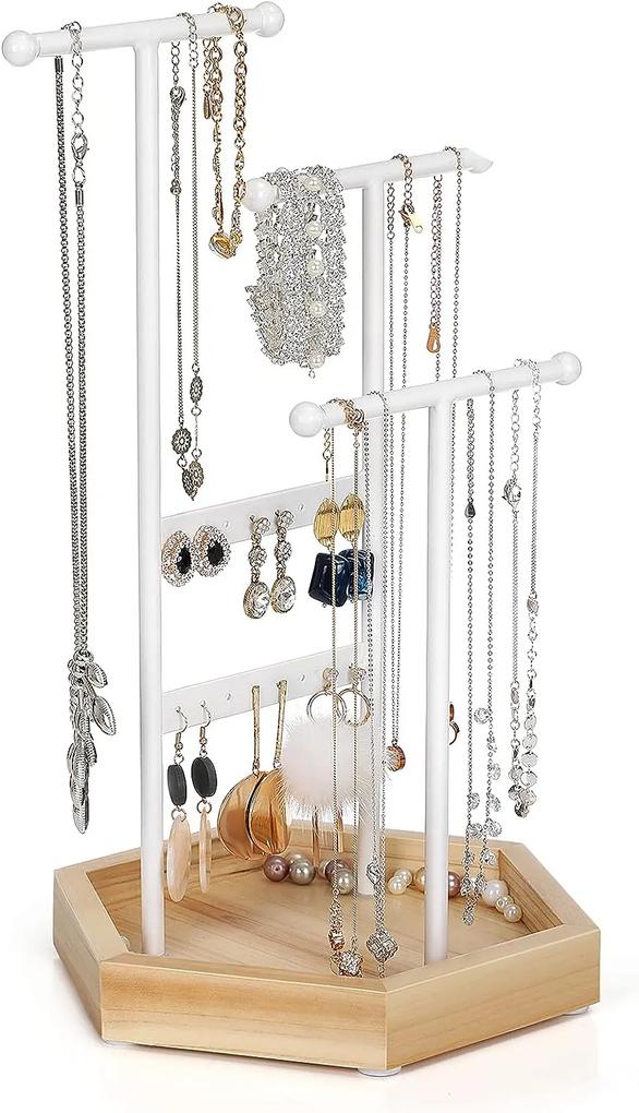Vasagle Stojánek na šperky s dřevěnou podnoží