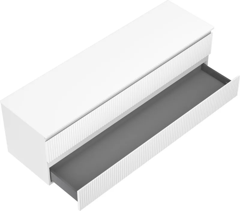 Mexen Rivel koupelnová skříňka pod umyvadlo 160 cm s deskou, 2 zásuvky, rýhovaná, bílá mat - 91A20-16047-2-BFFC01