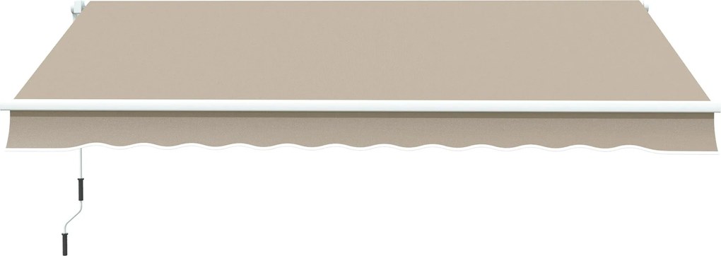Manuální zatahovací kazetová markýza Outsunny 3,95 m s kličkou pro balkón - sluneční clona, stěnová montáž, hliník, Bílá + Béžová 395 x 245 cm