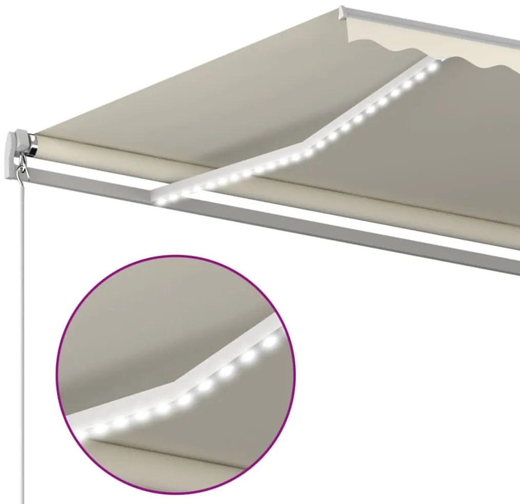 vidaXL Marketos Ručně zatahovací markýza s LED světlem 400 x 350 cm krémová