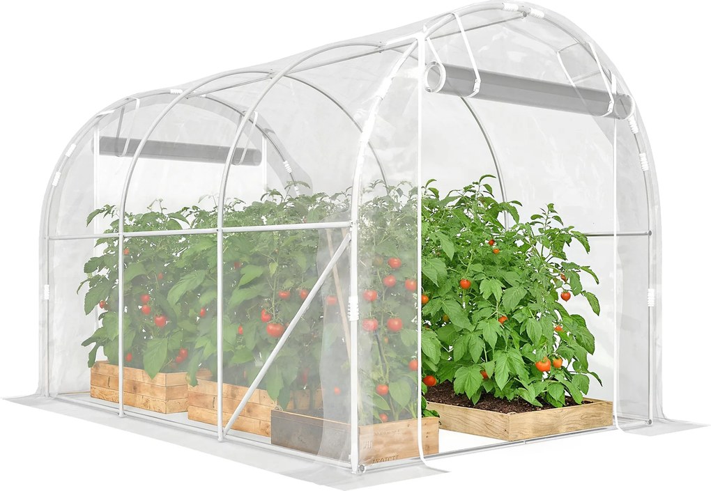 Outsunny tunelový fóliovník 6 m² — pozinkovaný rám, PE 150 g/m², 2 rolovací dveře, 195×295×195 cm — čirý | Aosom