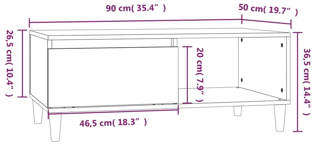 Konferenční stolek bílý s leskem 90x50x36,5 cm kompozitní dřevo - Default Title