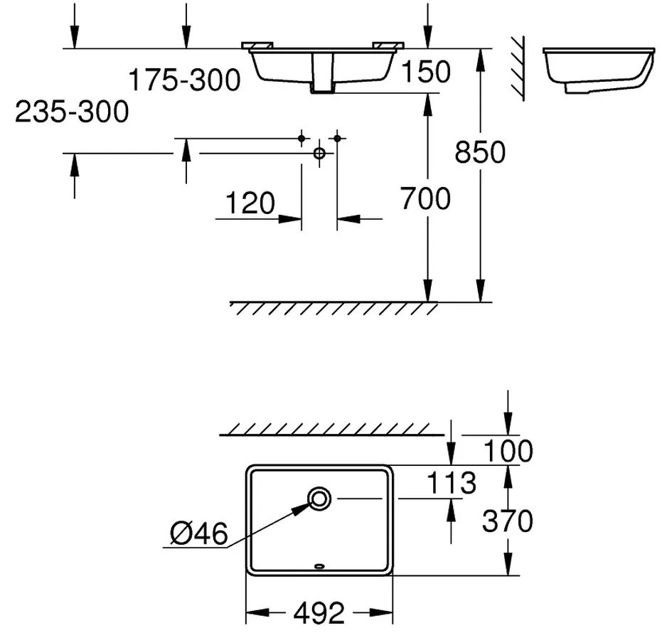 Grohe Cube Ceramic - Vestavěné umyvadlo 50 cm, PureGuard, alpská bílá 3948000H