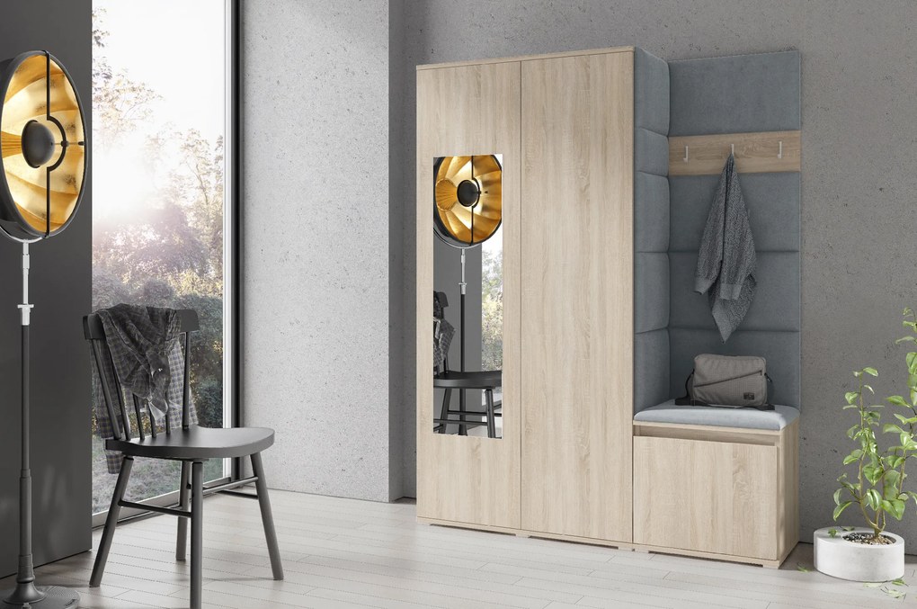 Eka Předsíňová stěna s čalouněnými panely Trinity 11 - Sonoma / Šedá 2314