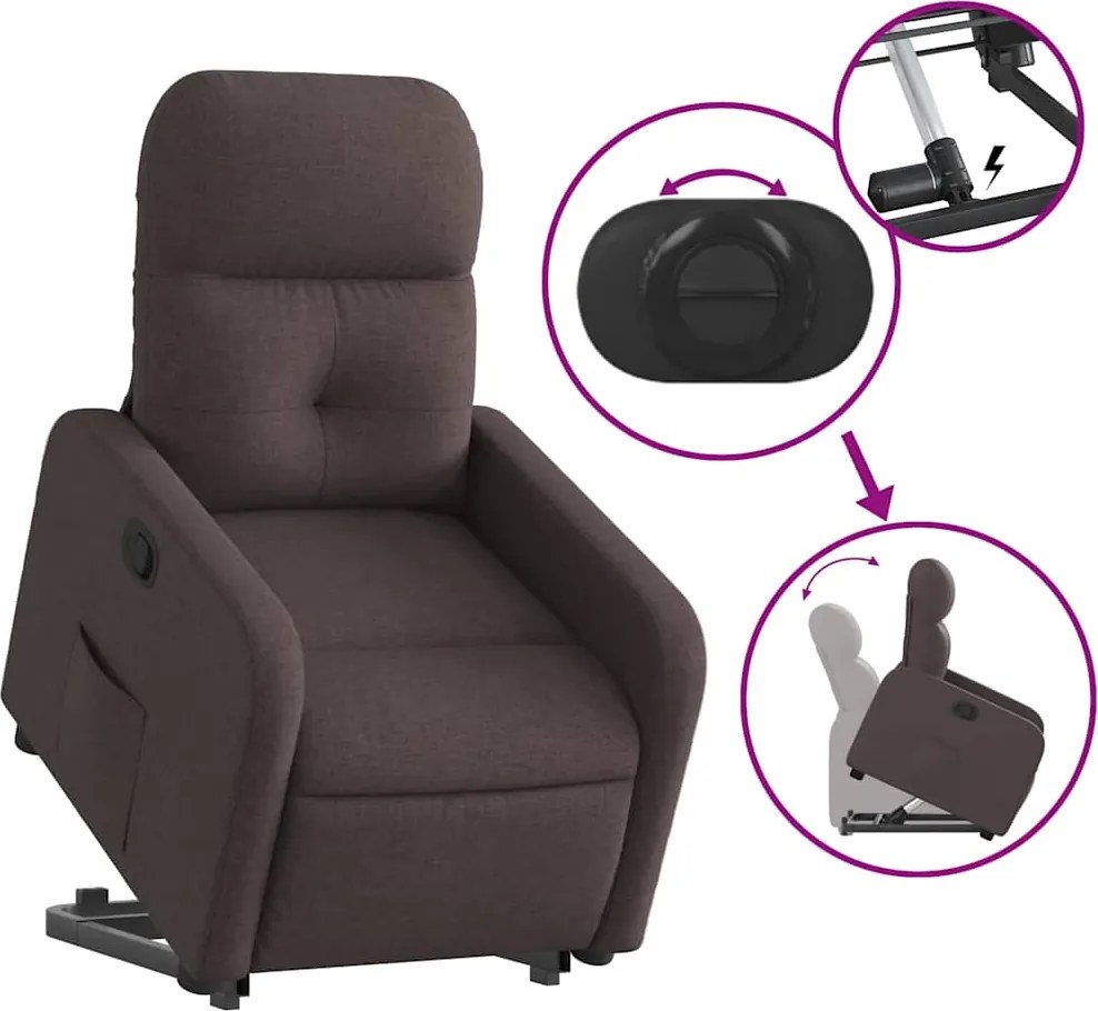 Zvedací polohovací křeslo tmavě hnědé textil 3206800