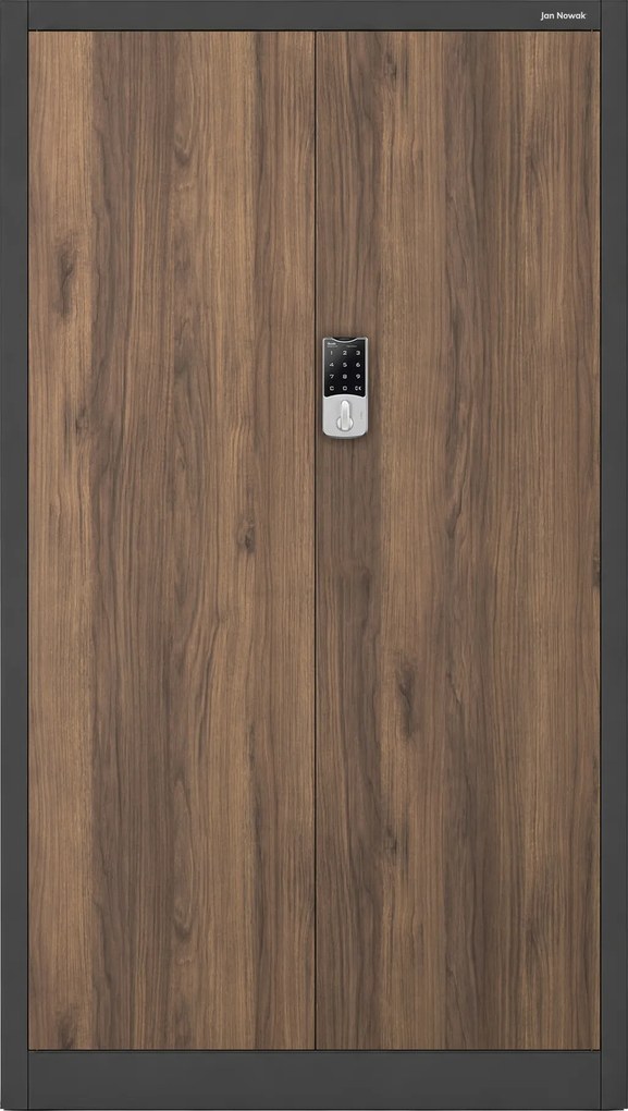 Kovová kancelářská skříň se zámkem na kód antracitová, ořech, 900x1850x400 mm: DANIEL Eco Design