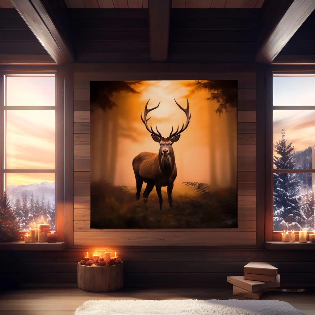 Obraz na plátně - Majestátní jelen v podzimním lese FeelHappy.cz Velikost obrazu: 100 x 100 cm