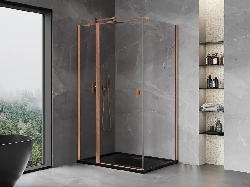 Mexen Mist T, sprchový kout s křídlovými dveřmi, 75 x 115 cm, 8mm čiré sklo, měděný profil, 8A4T-115-075-65-00