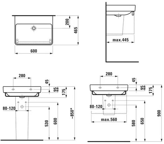 Laufen Pro S Umyvadlo 60 x 46,5 cm bez otvoru, LCC bílá H8109634001091