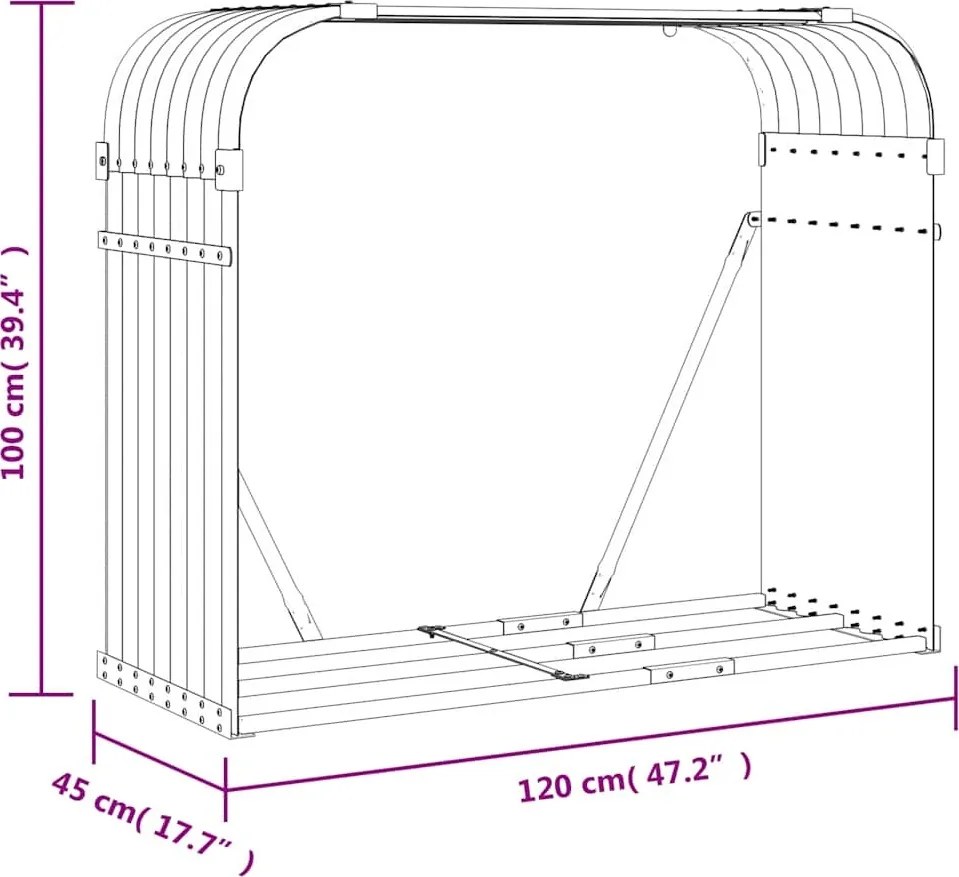 vidaXL Stojan na dřevo 120 x 45 x 100 cm pozinkovaná ocel [364553] Barva: Hnědá