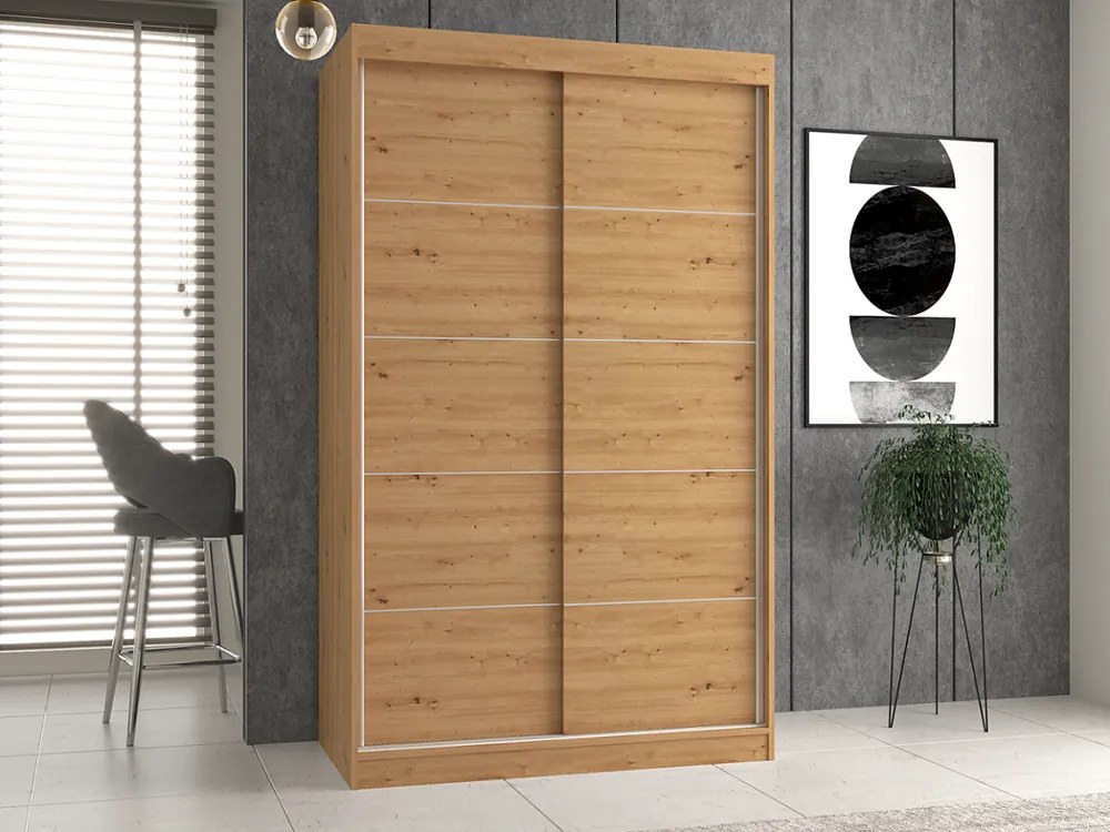 Šatní skříň IGA 120 dub artisan s ozdobnou lištou