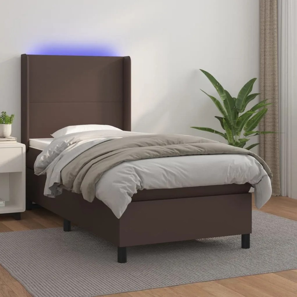 vidaXL Box spring postel s matrací a LED 100x200 cm umělá kůže [3139248] Barva: Černá