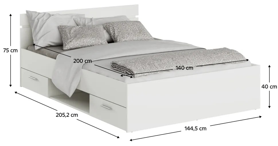 Kondela Postel, 140x200, bílá, MICHIGAN NEW