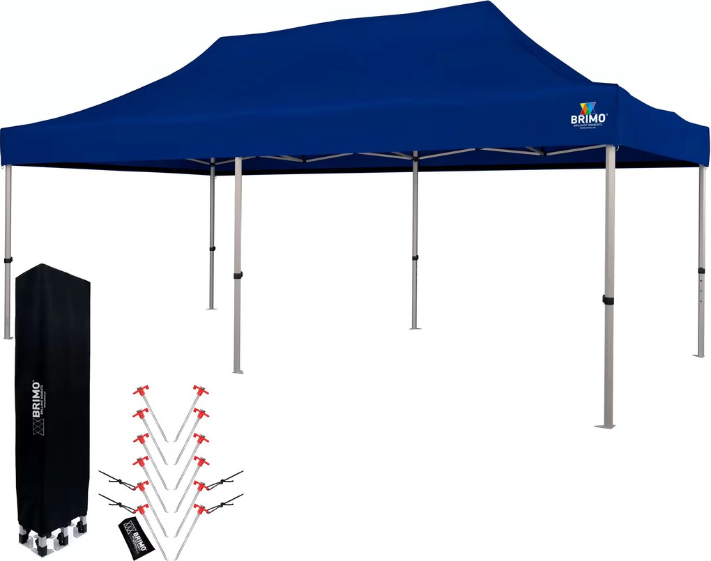 BRIMO Nůžkový párty stan EXCLUSIVE ALU 3x6 m bez stěn modrý