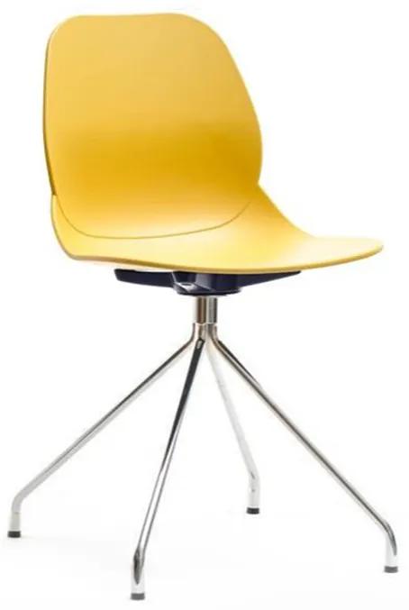 Design Project Žlutá plastová jídelní židle Tarra s chromovou podnoží