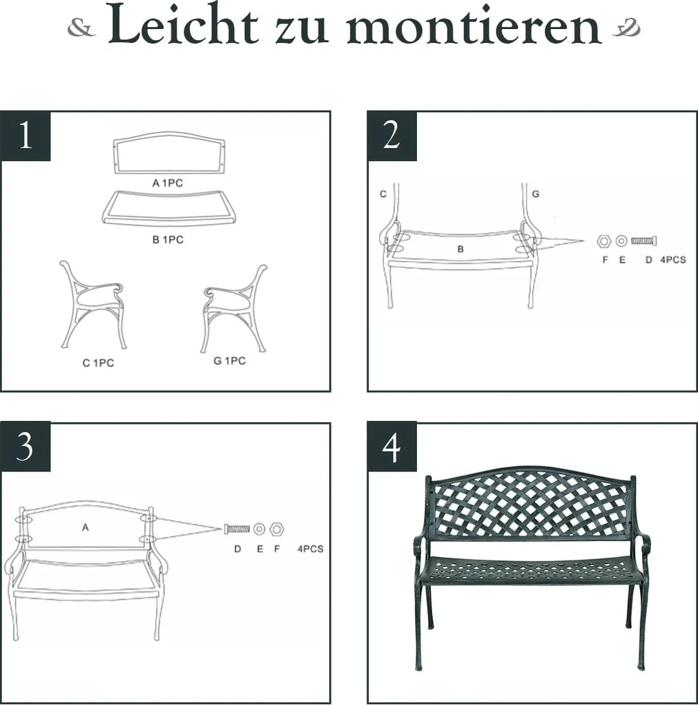 Costway Zahradní lavice hliníková s područkami antická – 103 × 55 × 82 cm