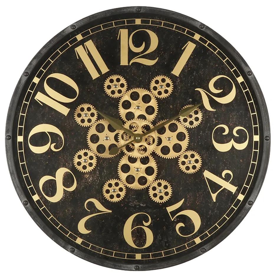 Černo-zlaté nástěnné hodiny s ozubenými kolečky - Ø 60*7 cm / 1*AA / 1*C
