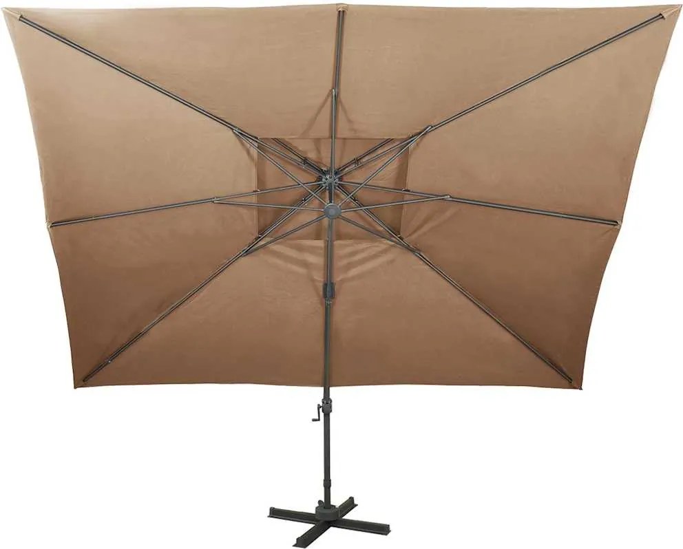 Boční zahradní slunečník s dvojitou stříškou taupe 400 x 300 cm 312375