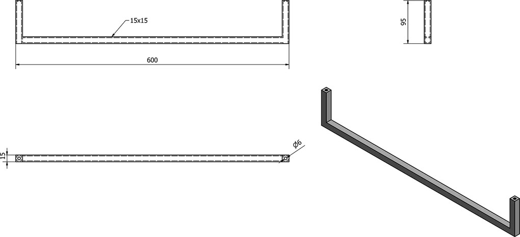 Sapho Sapho, AVICE Sušák ručníků 600x95mm, černá mat, VC475