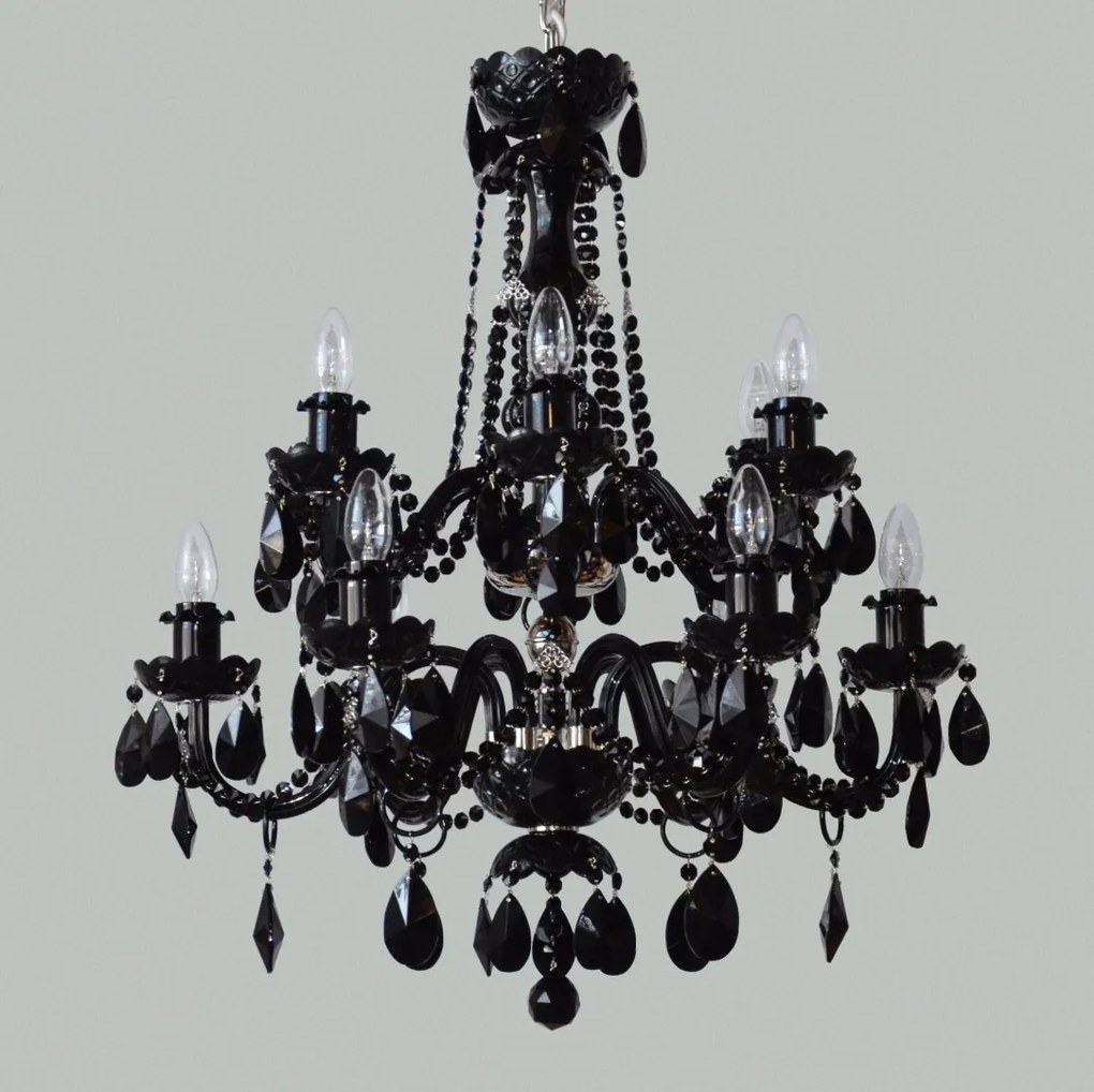 12 Arms Silver crystal chandelier with Black almonds