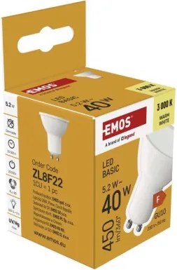 Emos lighting LED žárovka Basic MR16 / GU10 / 5,2 W (40 W) / 450 lm / teplá bílá 1525730235